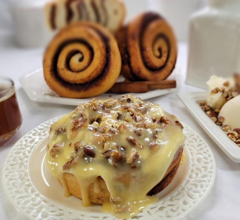 CinnAmazing Tea Ring with Traditional Glaze and Pecans - Cinnamom Bakery